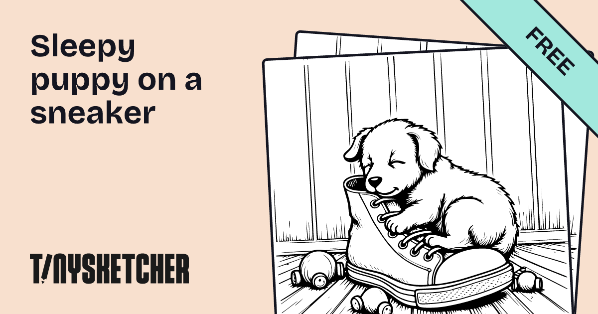 Sleepy puppy on a sneaker Coloring Page | Free Printables | Tiny Sketcher