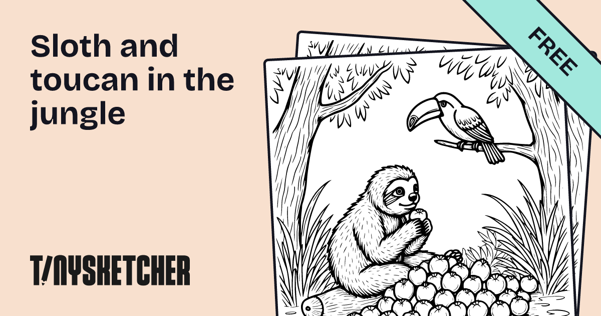 Sloth and toucan in the jungle Coloring Page | Free Printables | Tiny ...