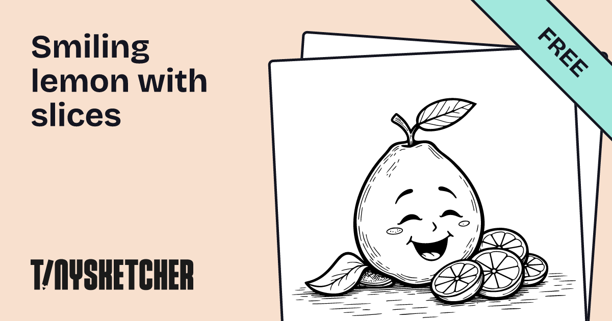 Smiling lemon with slices Coloring Page | Free Printables | Tiny Sketcher