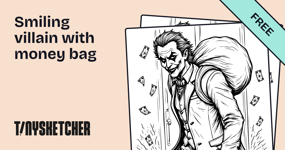 Smiling villain with money bag Coloring Page | Free Printables | Tiny ...
