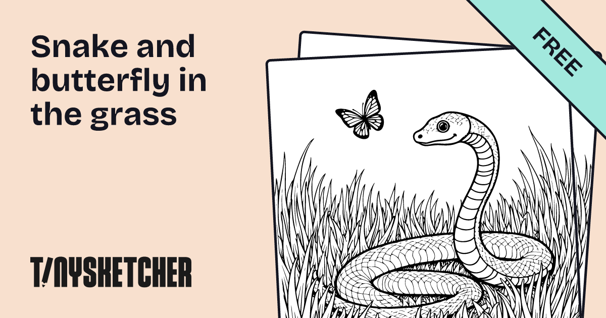 Snake and butterfly in the grass Coloring Page | Free Printables | Tiny ...