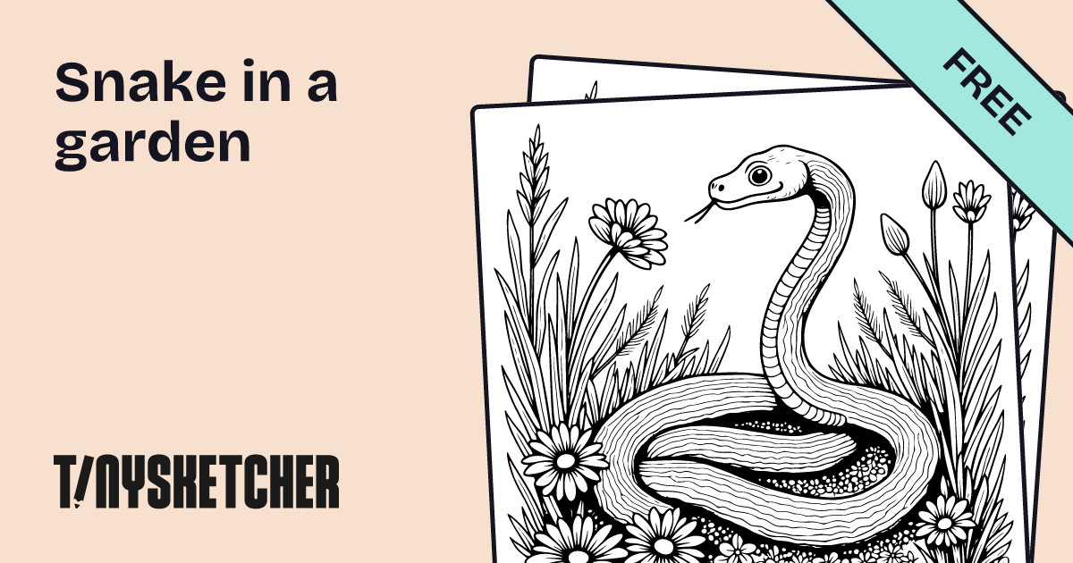 Snake in a garden Coloring Page | Free Printables | Tiny Sketcher