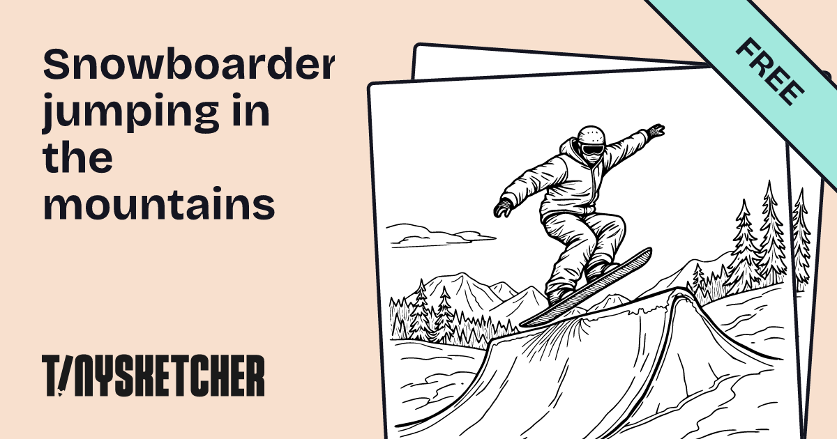 Snowboarder jumping in the mountains Coloring Page | Free Printables ...