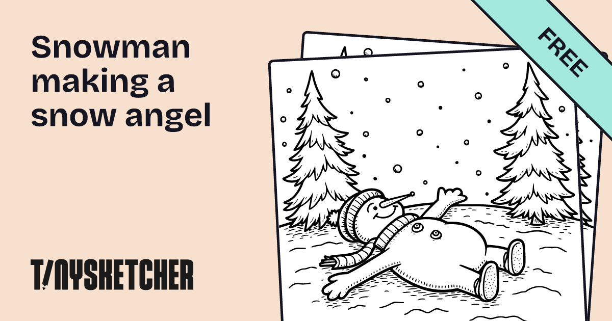 Snowman making a snow angel Coloring Page | Free Printables | Tiny Sketcher