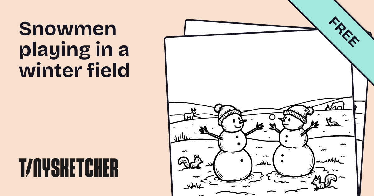 Snowmen playing in a winter field Coloring Page | Free Printables ...