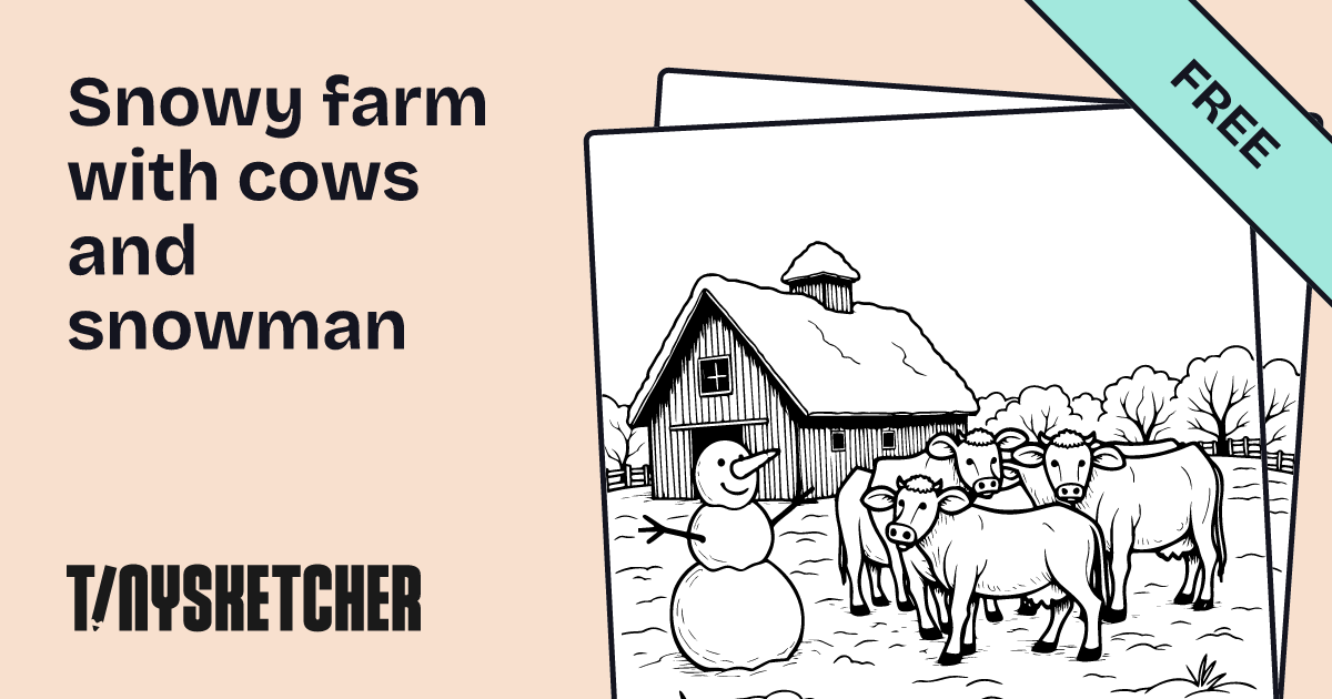 Snowy farm with cows and snowman Coloring Page | Free Printables | Tiny ...