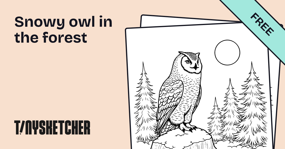 Snowy owl in the forest Coloring Page | Free Printables | Tiny Sketcher
