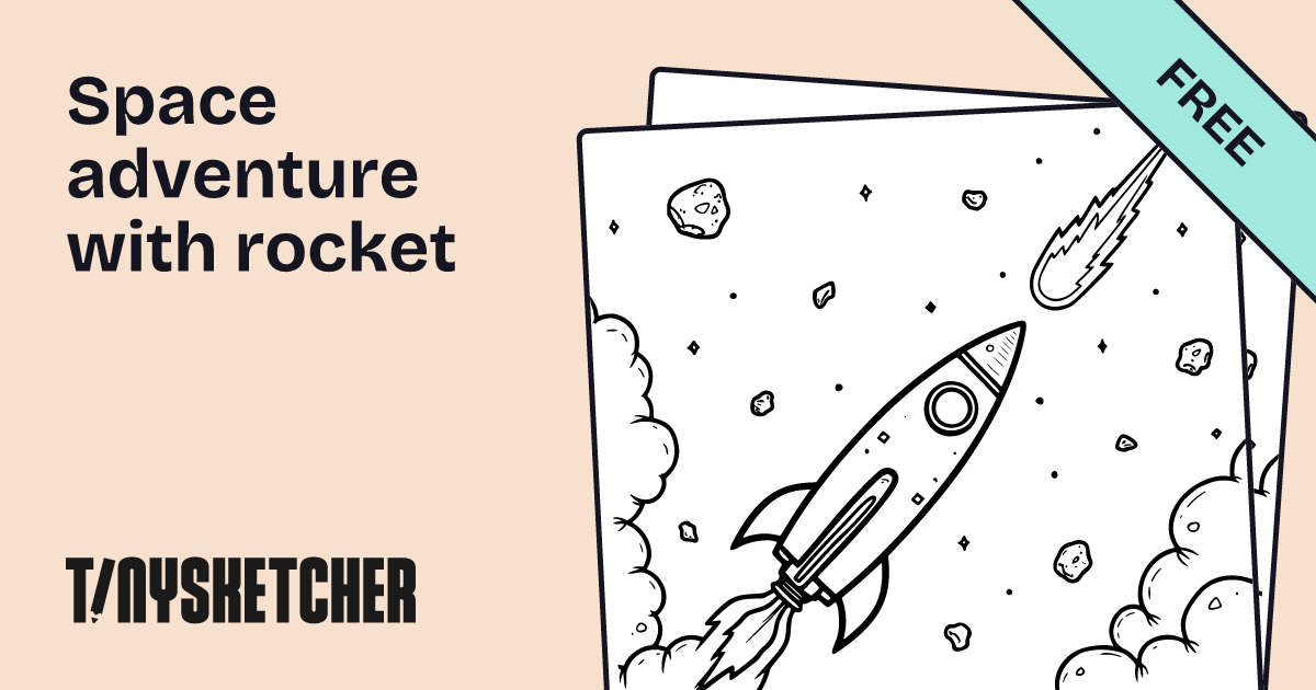 Space adventure with rocket Coloring Page | Free Printables | Tiny Sketcher