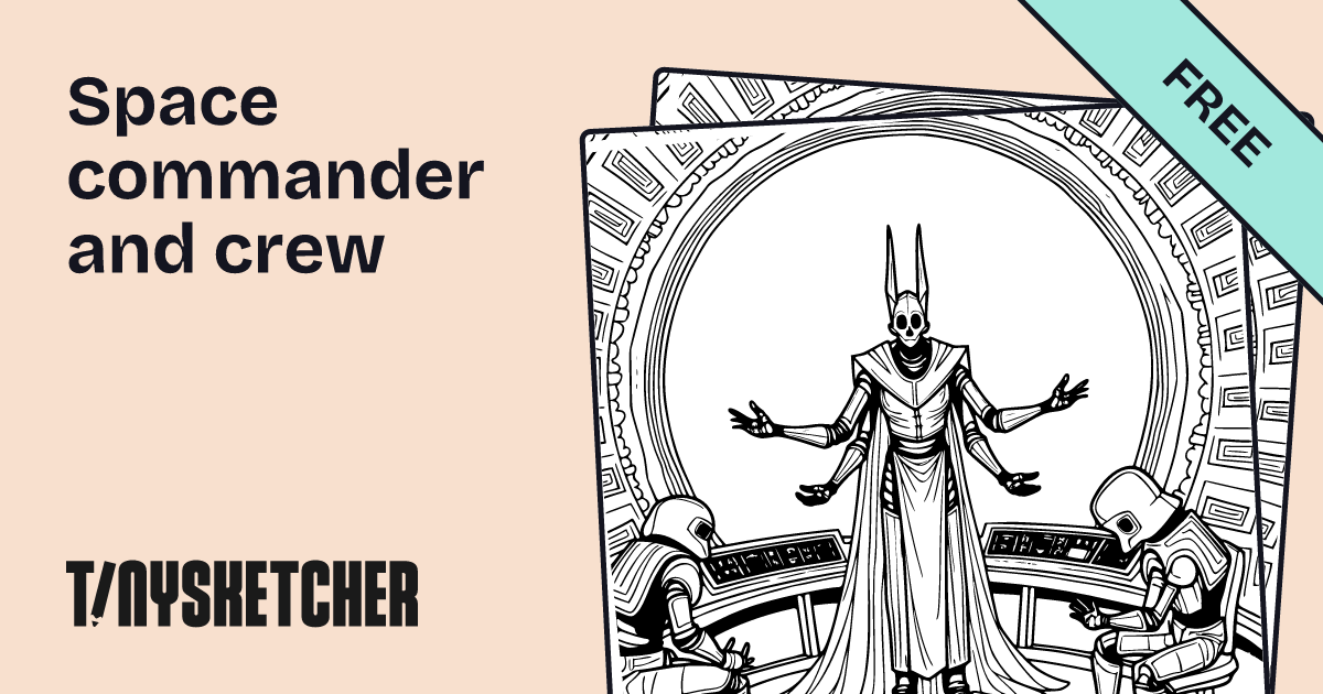 Space commander and crew Coloring Page | Free Printables | Tiny Sketcher