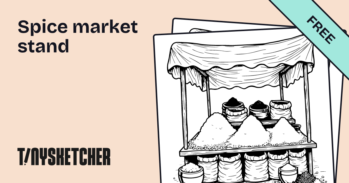 Spice market stand Coloring Page | Free Printables | Tiny Sketcher