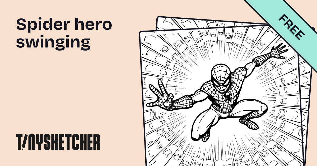 Spider hero swinging Coloring Page | Free Printables | Tiny Sketcher