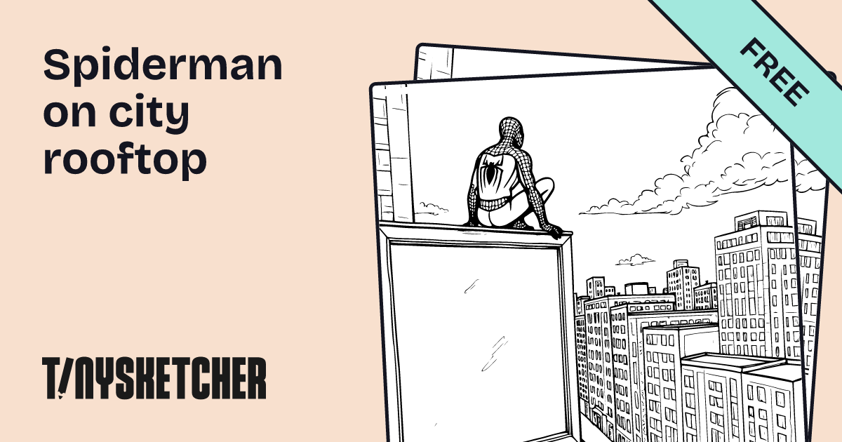 Spiderman on city rooftop Coloring Page | Free Printables | Tiny Sketcher
