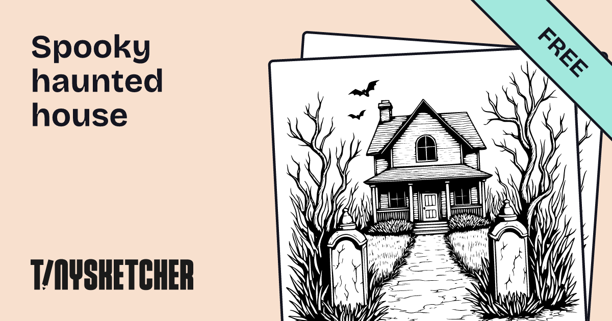 Spooky haunted house Coloring Page | Free Printables | Tiny Sketcher