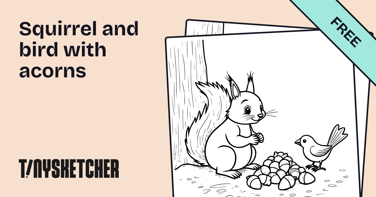 Squirrel and bird with acorns Coloring Page | Free Printables | Tiny ...