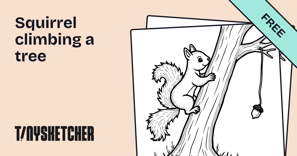 Squirrel climbing a tree Coloring Page | Free Printables | Tiny Sketcher