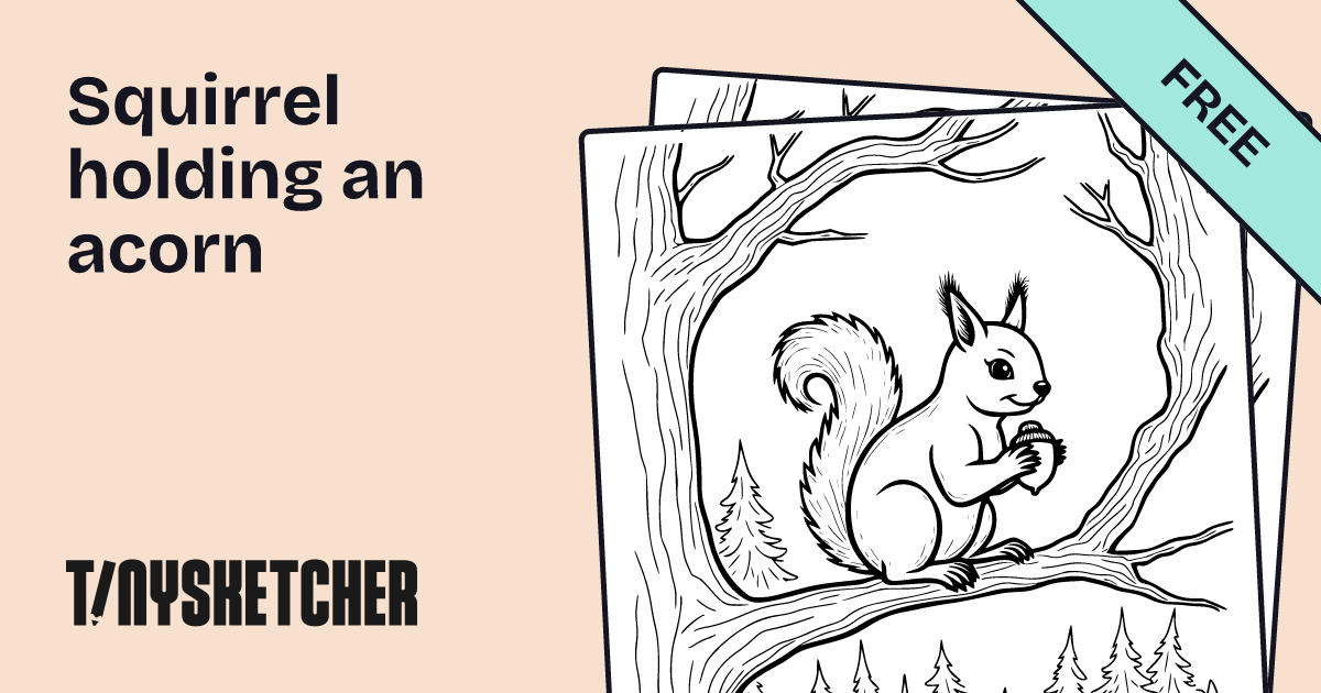 Squirrel holding an acorn Coloring Page | Free Printables | Tiny Sketcher