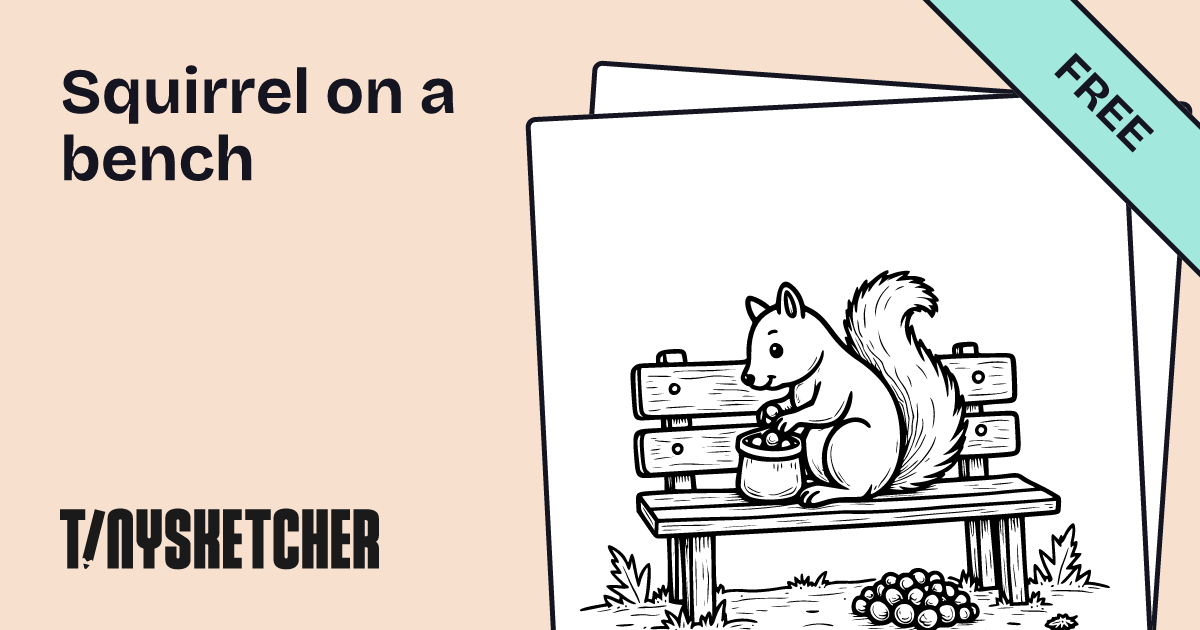 Squirrel on a bench Coloring Page | Free Printables | Tiny Sketcher