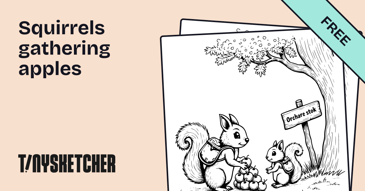 Squirrels gathering apples Coloring Page | Free Printables | Tiny Sketcher