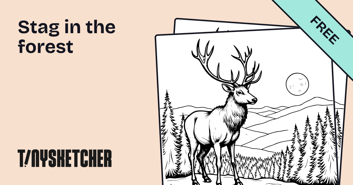 Stag in the forest Coloring Page | Free Printables | Tiny Sketcher