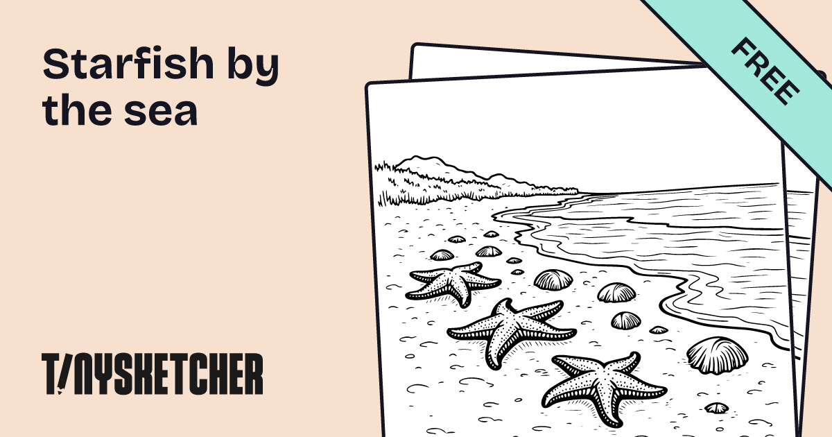 Starfish by the sea Coloring Page | Free Printables | Tiny Sketcher