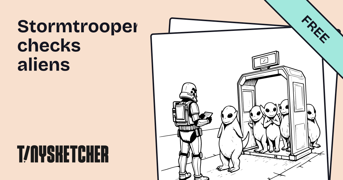 Stormtrooper checks aliens Coloring Page | Free Printables | Tiny Sketcher