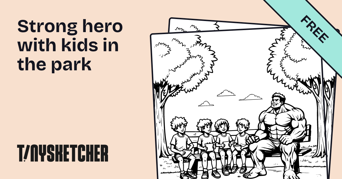 Strong hero with kids in the park Coloring Page | Free Printables ...