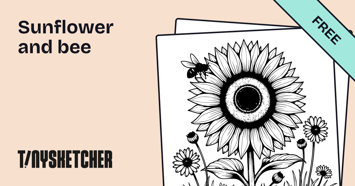 Sunflower and bee Coloring Page | Free Printables | Tiny Sketcher