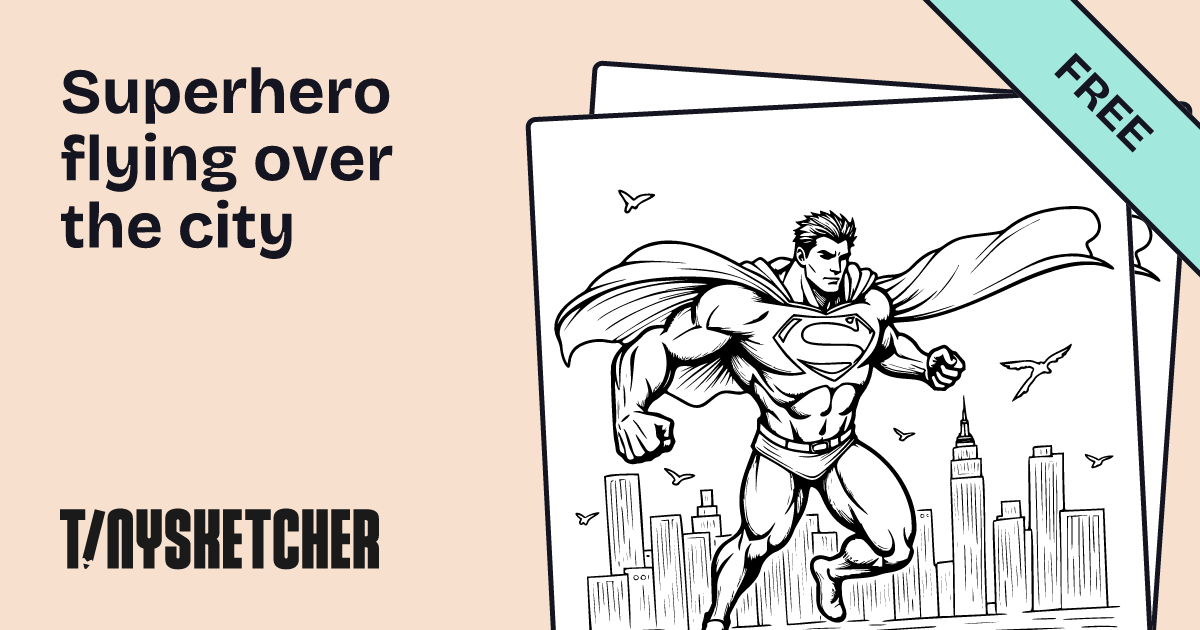 Superhero flying over the city Coloring Page | Free Printables | Tiny ...