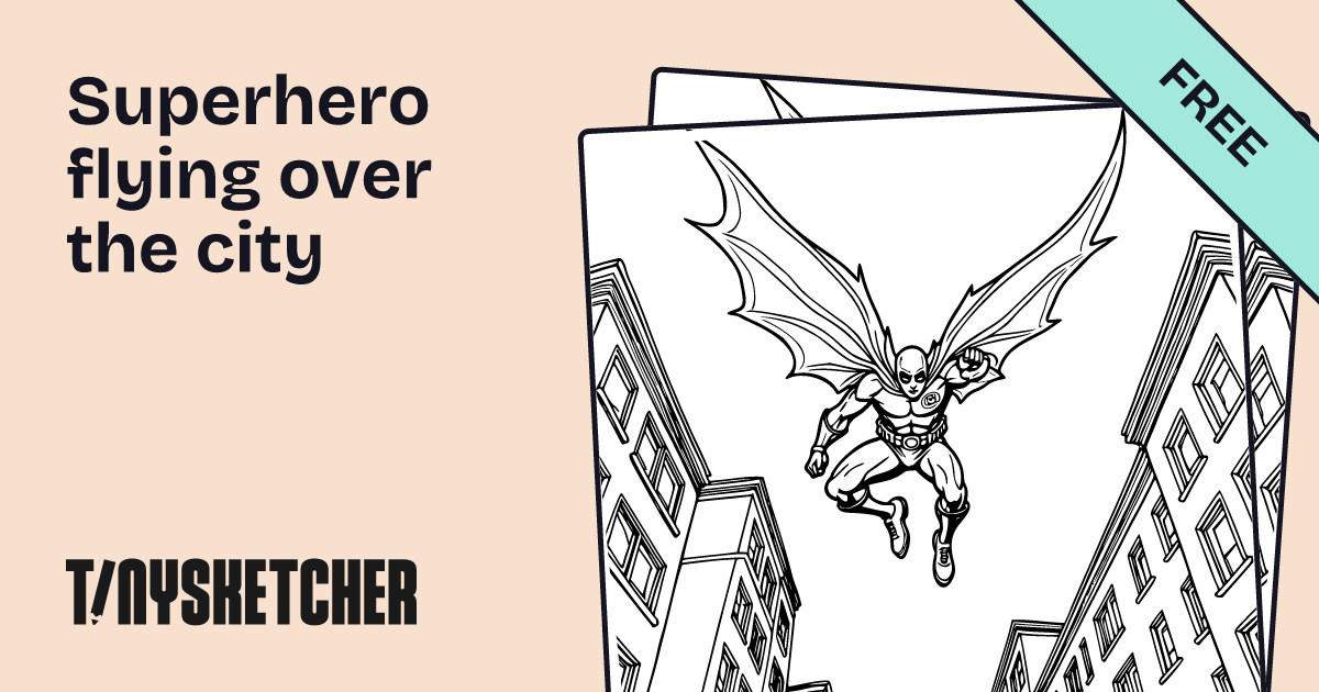 Superhero flying over the city Coloring Page | Free Printables | Tiny ...