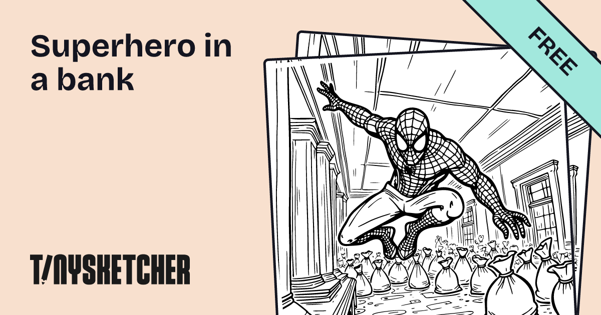 Superhero in a bank Coloring Page | Free Printables | Tiny Sketcher