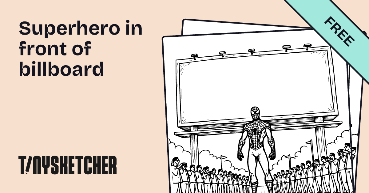 Superhero in front of billboard Coloring Page | Free Printables | Tiny ...