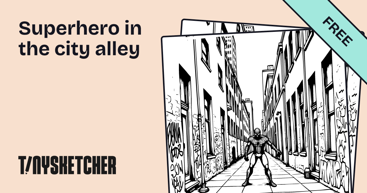 Superhero in the city alley Coloring Page | Free Printables | Tiny Sketcher
