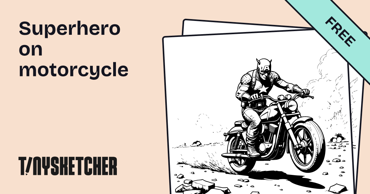 Superhero on motorcycle Coloring Page | Free Printables | Tiny Sketcher