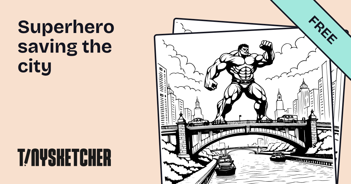 Superhero saving the city Coloring Page | Free Printables | Tiny Sketcher