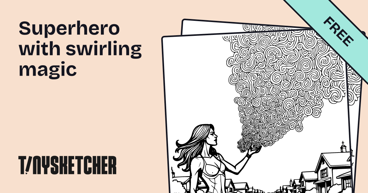 Superhero with swirling magic Coloring Page | Free Printables | Tiny ...