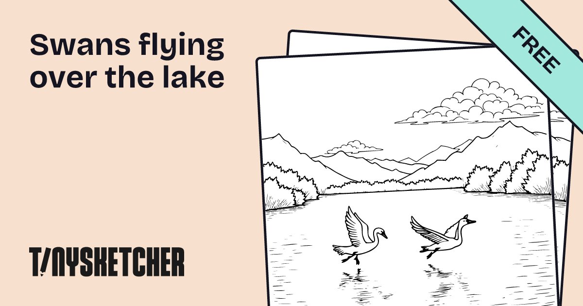 Swans flying over the lake Coloring Page | Free Printables | Tiny Sketcher