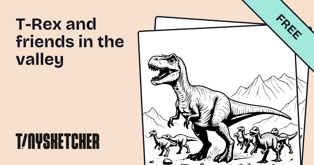 T-Rex and friends in the valley Coloring Page | Free Printables | Tiny ...