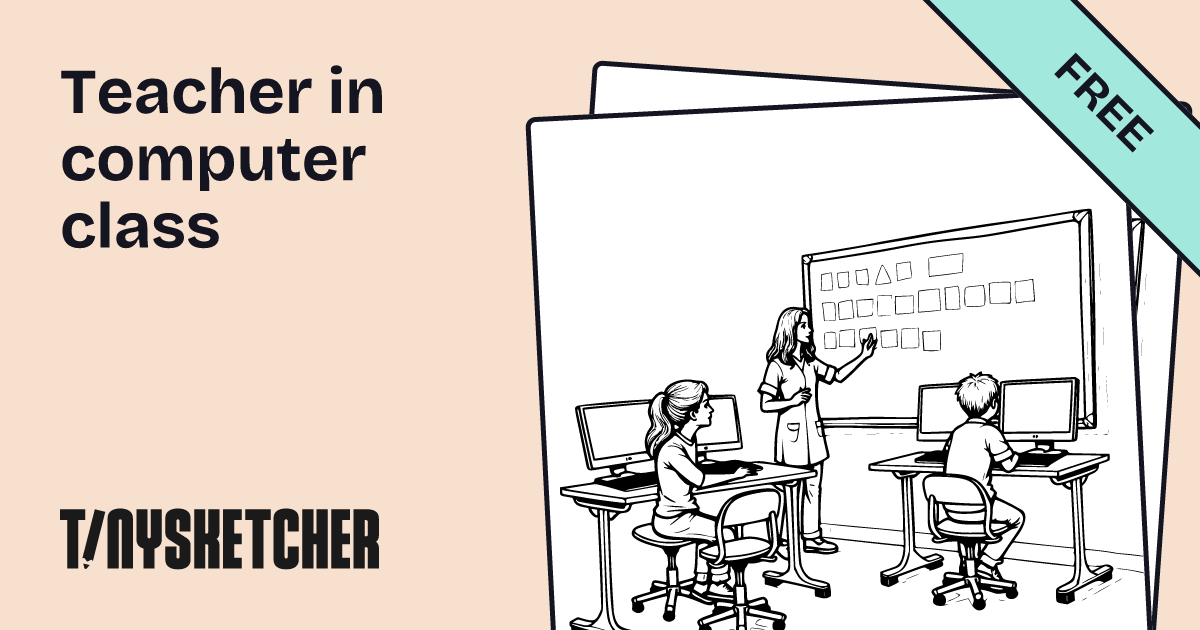 Teacher in computer class Coloring Page | Free Printables | Tiny Sketcher