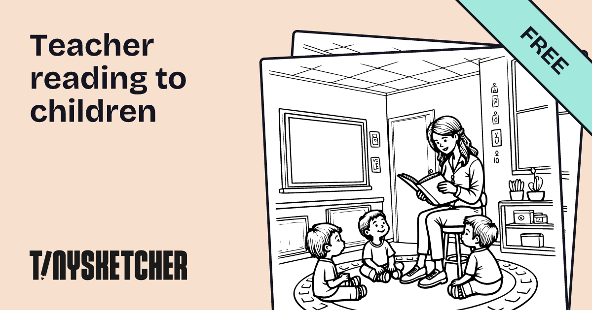 Teacher reading to children Coloring Page | Free Printables | Tiny Sketcher