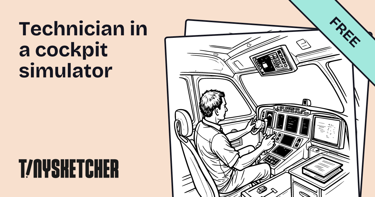 Technician in a cockpit simulator Coloring Page | Free Printables | Tiny Sketcher