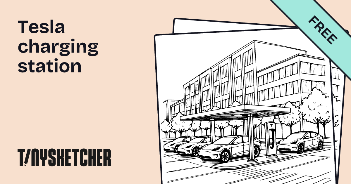 Tesla charging station Coloring Page | Free Printables | Tiny Sketcher