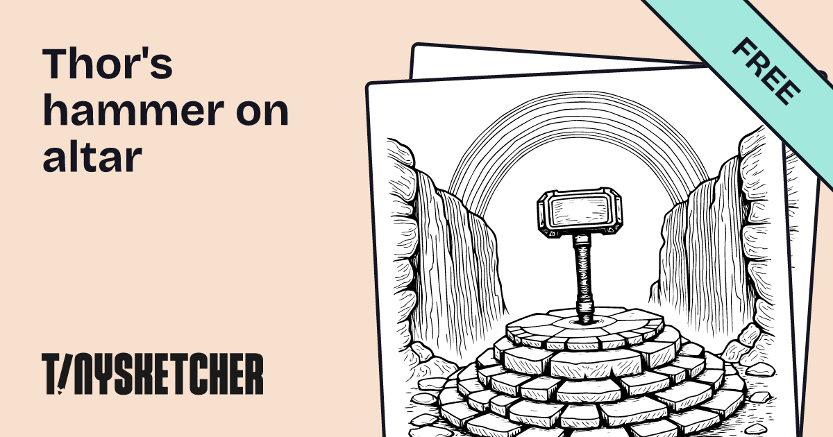 Thor's hammer on altar Coloring Page | Free Printables | Tiny Sketcher