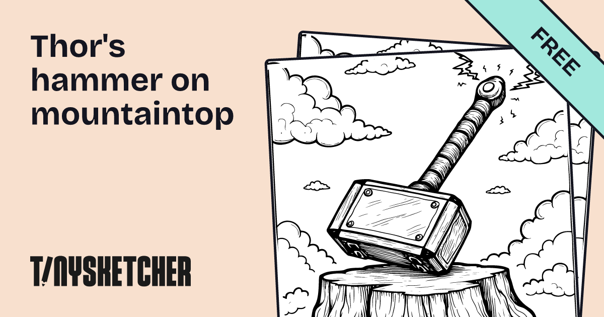 Thor's hammer on mountaintop Coloring Page | Free Printables | Tiny ...