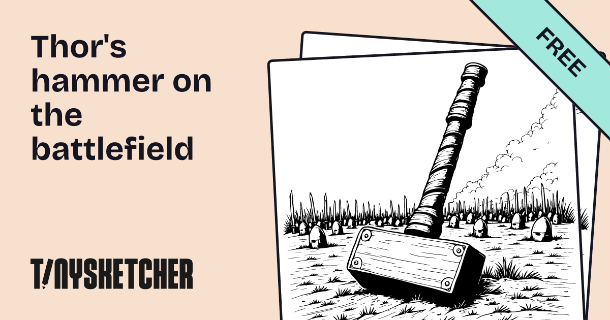 Thor's hammer on the battlefield Coloring Page | Free Printables | Tiny ...
