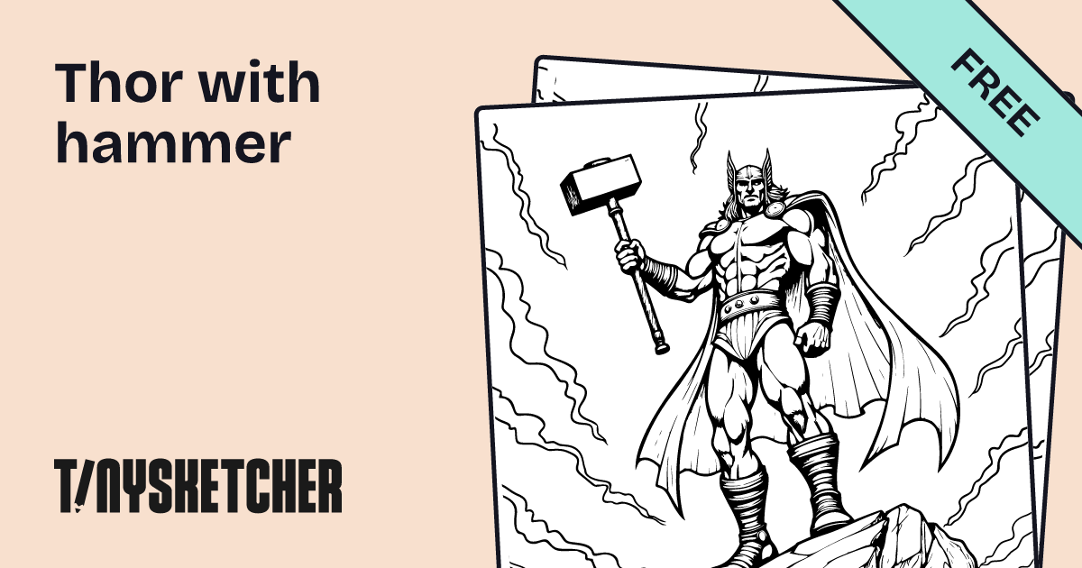 Thor with hammer Coloring Page | Free Printables | Tiny Sketcher