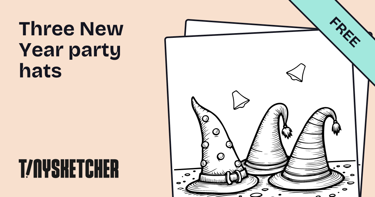 Three New Year party hats Coloring Page | Free Printables | Tiny Sketcher