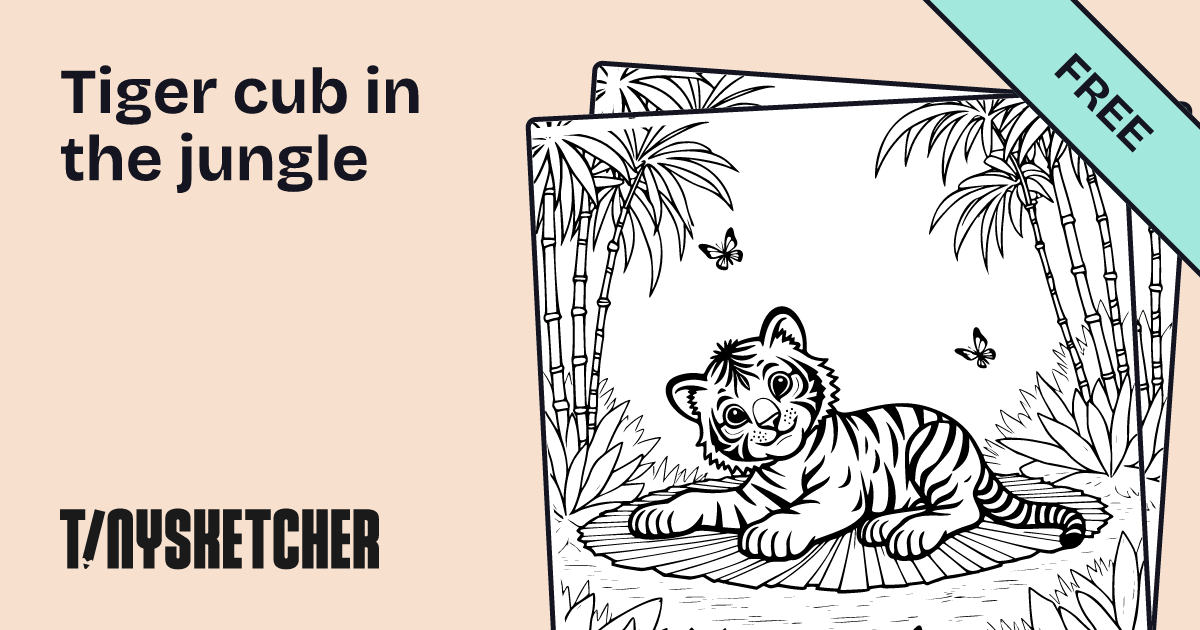 Tiger cub in the jungle Coloring Page | Free Printables | Tiny Sketcher