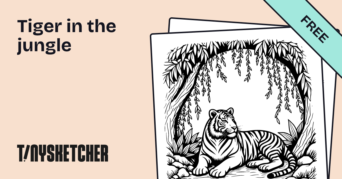 Tiger in the jungle Coloring Page | Free Printables | Tiny Sketcher