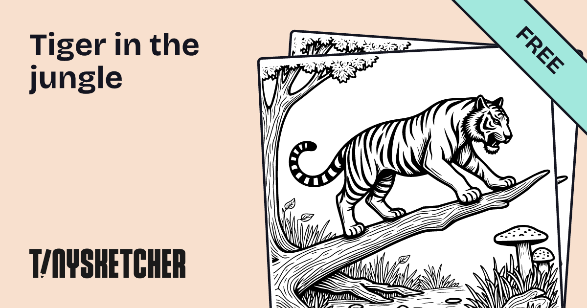 Tiger in the jungle Coloring Page | Free Printables | Tiny Sketcher