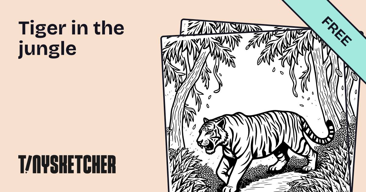 Tiger in the jungle Coloring Page | Free Printables | Tiny Sketcher